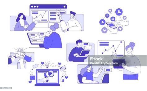 소셜 마케팅 와 사람들 관리 비즈니스 프로세스 벡터 일러스트 레이 션 세트 하이 파이브에 대한 스톡 벡터 아트 및 기타 이미지 하이 파이브 비즈니스 사람들 Istock