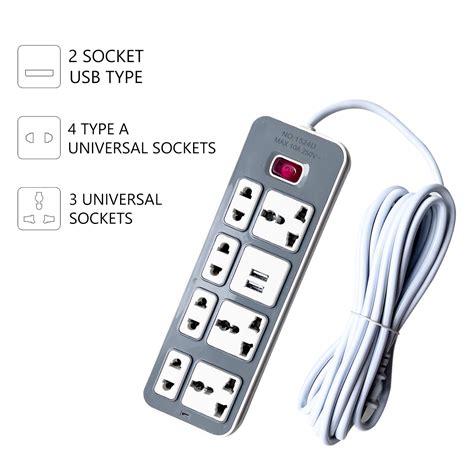 Multifunction Socket With Multiple Universal Socket And 2 Usb Port Outlets Charger Plug