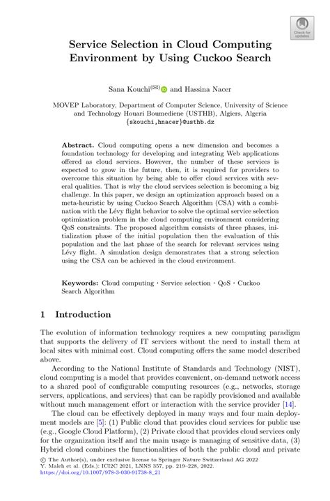 Pdf Service Selection In Cloud Computing Environment By Using Cuckoo Search