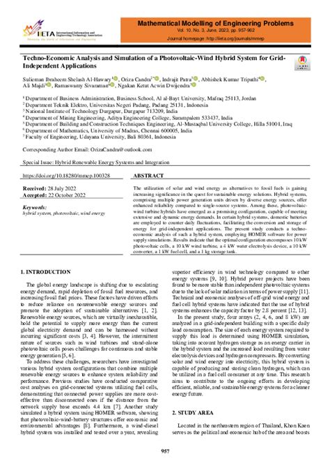 Pdf Techno Economic Analysis And Simulation Of A Photovoltaic Wind Hybrid System For Grid