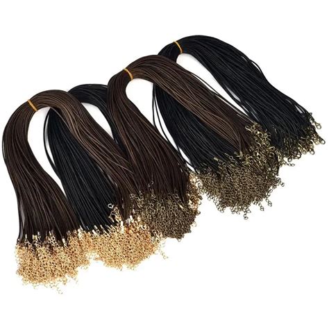 가죽 끈 코드 왁스 브레이드 로프 조절 가능한 체인 랍스터 걸쇠 왁스 로프 목걸이 펜던트 쥬얼리 파인딩 50 개로트 15mm 2mm