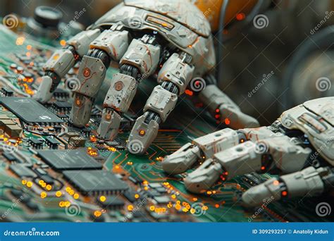 A Robot With A Pcb In Its Hands Is Working On A Circuit Board Uhd