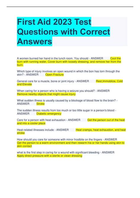 First Aid 2023 Test Questions With Correct Answers First Aid Stuvia Us