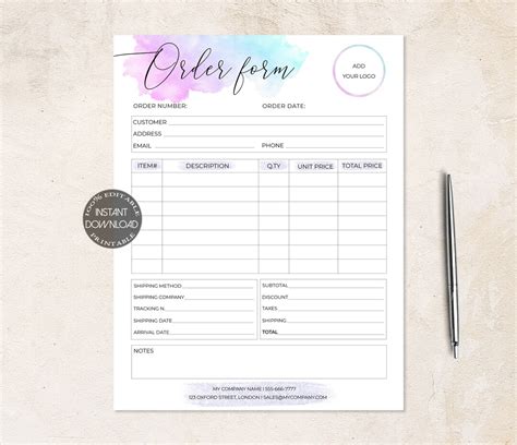 Editable Order Form Template Custom Order Form Printable Invoice Form Craft Order Form Etsy