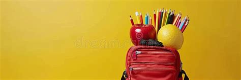 School Bag Essentials Stationery Supplies Banner Design For Education
