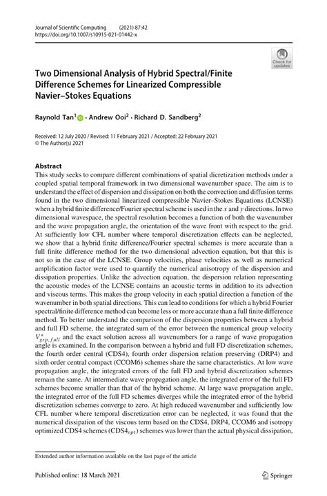 Pdf Two Dimensional Analysis Of Hybrid Spectral Finite Difference Schemes For Linearized