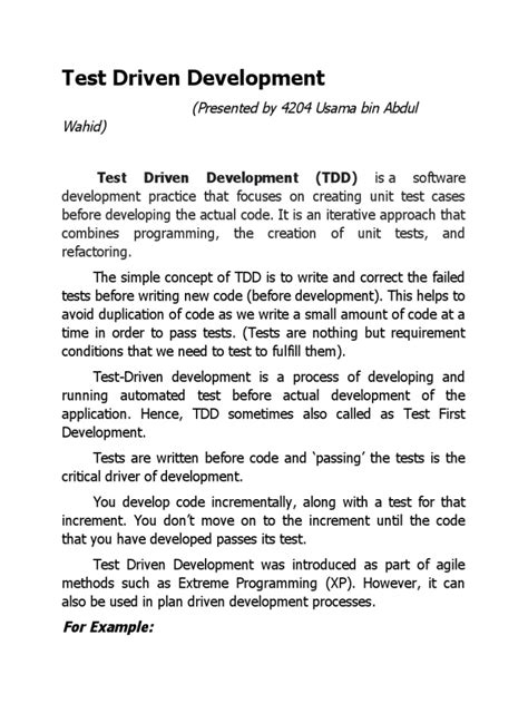 Test Driven Development Pdf Test Driven Development Unit Testing