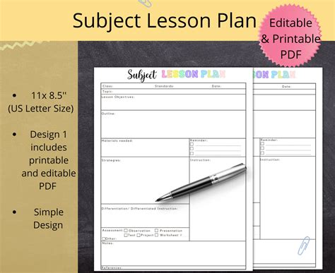 Editable Subject Lesson Plan Template Printable Digital Etsy