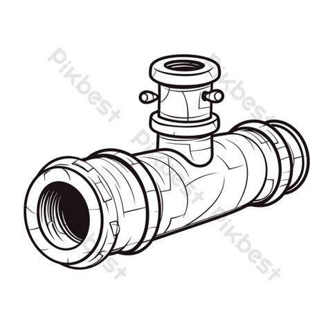 Black And White Line Drawing Of A Pipe Fitting In Outline Sketch Vector Png Images Png Free
