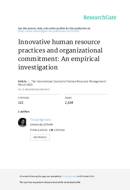 Pdf Innovative Human Resource Practices And Organizational Commitment An Empirical Investigation