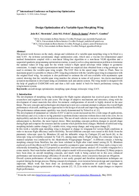 pdf design optimization of a variable span morphing wing for a small uav