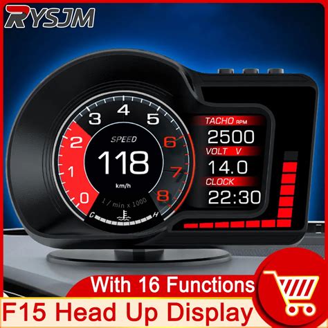 Hud Obd Gps 헤드업 디스플레이 자동차 디지털 속도계 과속 경보 타코미터 터보 압력 물 오일 온도 게이지 F15