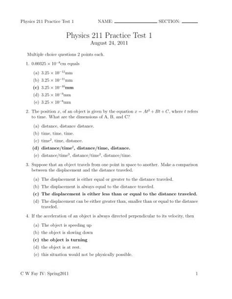 Physics Practice Test