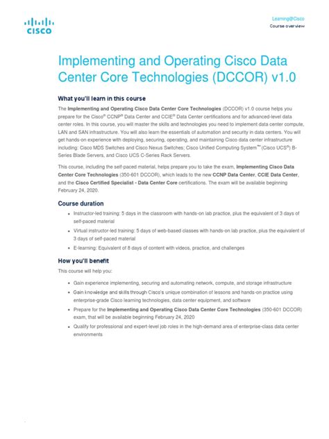 Implementing And Operating Cisco Data Center Core Technologies Dccor Pdf