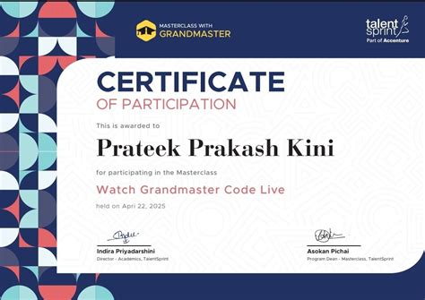 Just Leveled Up My Coding Game Got My Certificate Of Participation From Prateek Prakash Kini