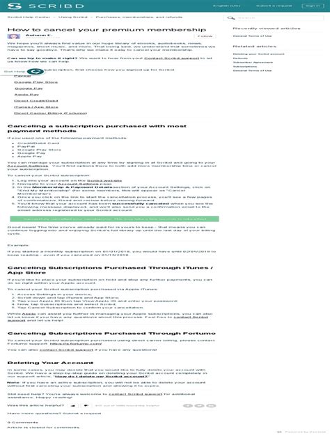 How To Cancel Your Premium Membership Scribd Help Center Pdf Scribd World Wide Web