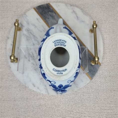 1980s La Dolce Vita By Jade Designs Blue Scroll Collection Blue And White