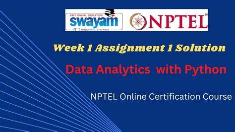 Data Analytics With Python Week 1 Assignment 1 Nptel 2023 Youtube