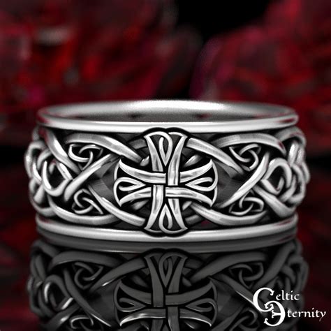 Sterling Celtic Cross Ring Irish Wedding Band Mens Celtic Wedding