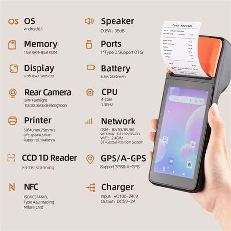 Shop Generic Handheld 3g Pos Receipt Printer Android 8 1 1d2d Barcode Scanner Pda Terminal Nfc