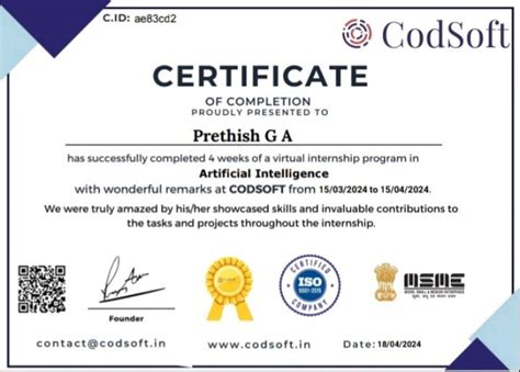Prethish Ga On Linkedin Codsoft Ai Internship Completed Codsoft