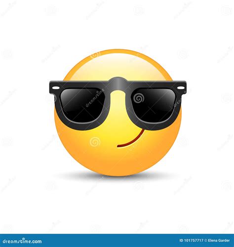 Cartoon Emoticon Wearing Black Sunglasses Happy Cute Vector Emoji The