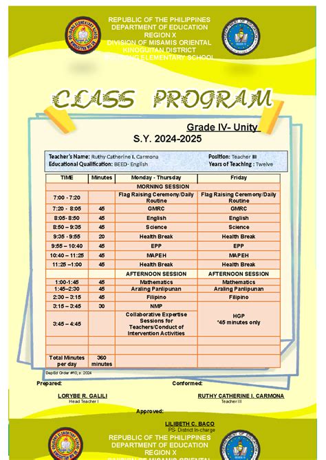 Class Program Sy 2024 2025 Republic Of The Philippines Department Of