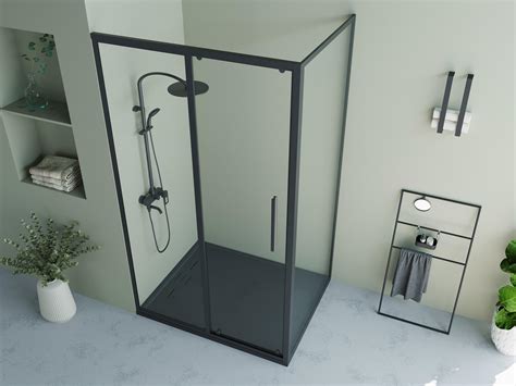 Paroi De Douche Fixe Avec Porte Coulissante Noir Mat 120 X 80 X 195 Cm