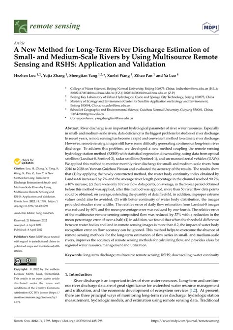 Pdf Citation A New Method For Long Term River Discharge Estimation Of Small And Medium Scale