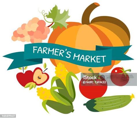 파머스 마켓 포스터 야채 배경에 비문이 새겨진 리본을 수여합니다 파머스 마켓 포스터 컬렉션 지역 음식 박람회에 대한 비문이 있는