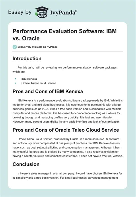 Performance Evaluation Software IBM Vs Oracle Words Report Example