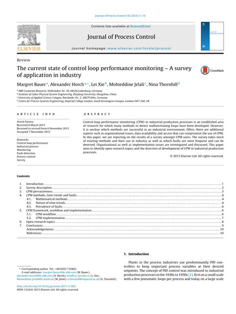 Pdf The Current State Of Control Loop Performance Monitoring A