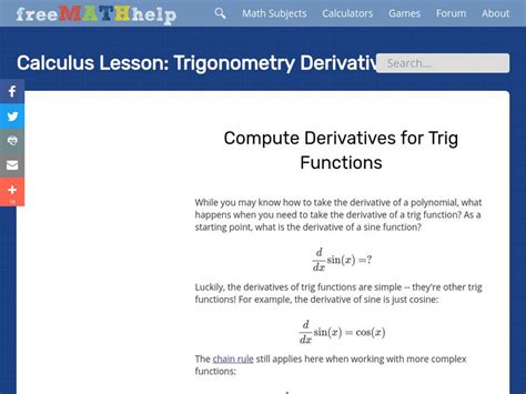 Free Math Help Trigonometry Derivatives Activity For 9th 10th Grade Lesson Planet