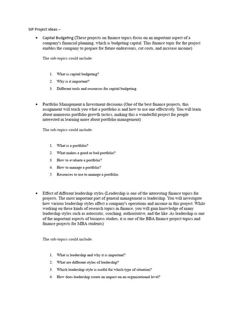 Sip Project Ideas Pdf