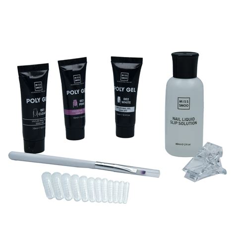 Poly Nail Extension Gel Kit Slip Solution And 3 Colors And Poly Brush