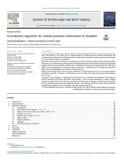 Pdf A Treatment Algorithm For Locked Posterior Dislocation Of Shoulder