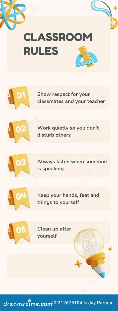 Colorful Illustrated Classroom Rules Infographics Stock Illustration