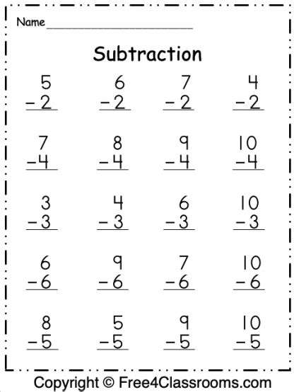 Free Subtraction 1 Digit Worksheet Free Worksheets Free4Classrooms