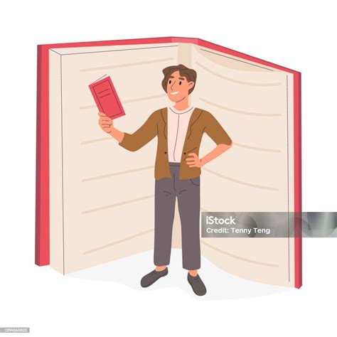 독서 남자 문학 책 팬 남성 캐릭터 교과서 만화 벡터 기호 일러스트레이션으로 서있는 젊은 교사 또는 학생 똑똑한 잘 읽은 사람 얼간이에 대한 스톡 벡터 아트 및 기타 이미지