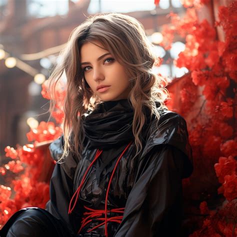 Premium Ai Image Anime Girl Young Ninja Girl On Japan Monument Background