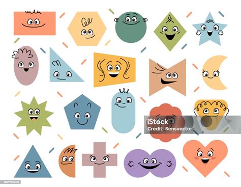 Funny Geometric Characters With Smile And Faces Vector Isolated Abstract Figures Rectangles And