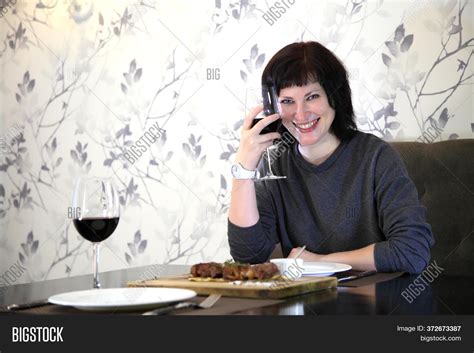 Girl Eats Steak Wine Image And Photo Free Trial Bigstock