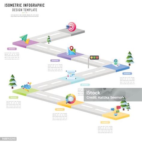 비즈니스 프레젠테이션을 위한 직사각형 아이소메트릭 로드맵 인포그래픽 도로지도에 대한 스톡 벡터 아트 및 기타 이미지 도로지도