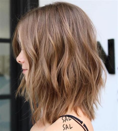 Light Brown Layered Long Bob Long Layered Bob Hairstyles Wavy Haircuts