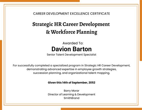 Free Hr Career Development Certificate Template To Edit Online