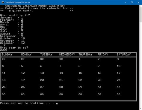 Solved C Programming Gregorian Calendar Month Display