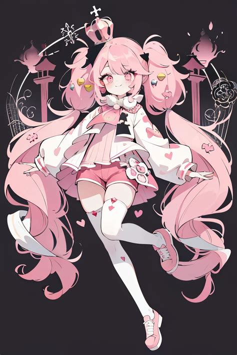 긴 분홍색 머리에 분홍색 드레스를 입은 소녀가 의자에 앉아 있다 Seaart Ai