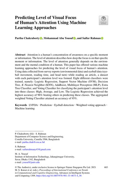 Pdf Predicting Level Of Visual Focus Of Humans Attention Using Machine Learning Approaches