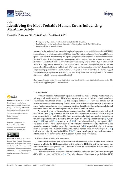 Pdf Identifying The Most Probable Human Errors Influencing Maritime