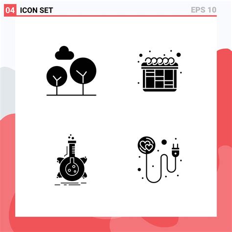 4 Universal Solid Glyph Signs Symbols Of Cypress Tree Tube Iteration Research Heart Editable